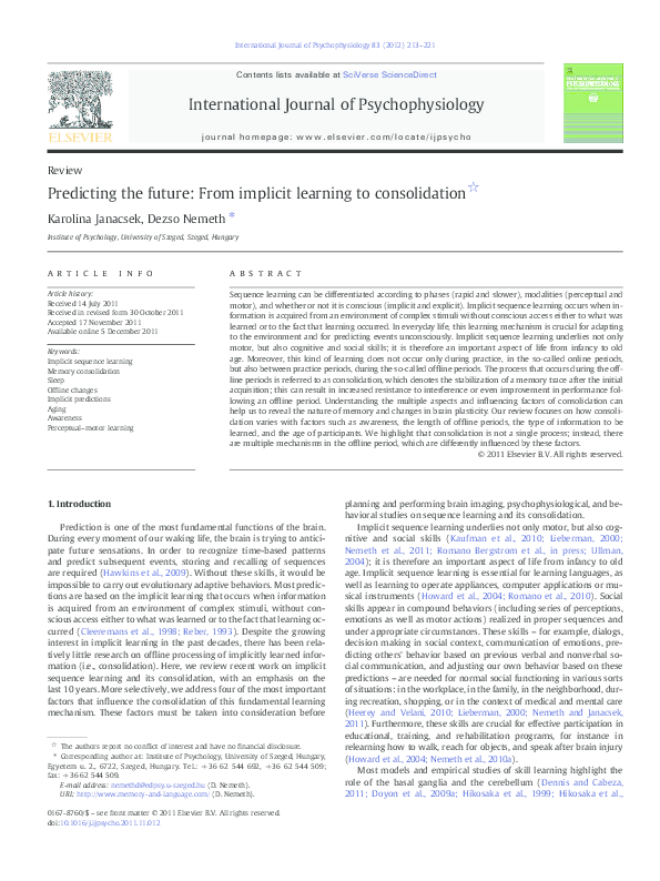 (PDF) Predicting the future: From implicit learning to consolidation
