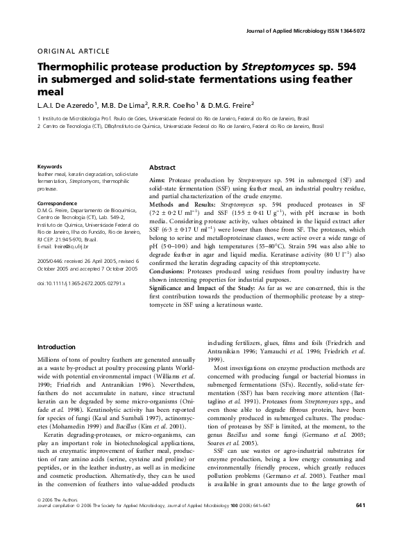 (PDF) Thermophilic protease production by Streptomyces sp. 594 in submerged and solid-state ...