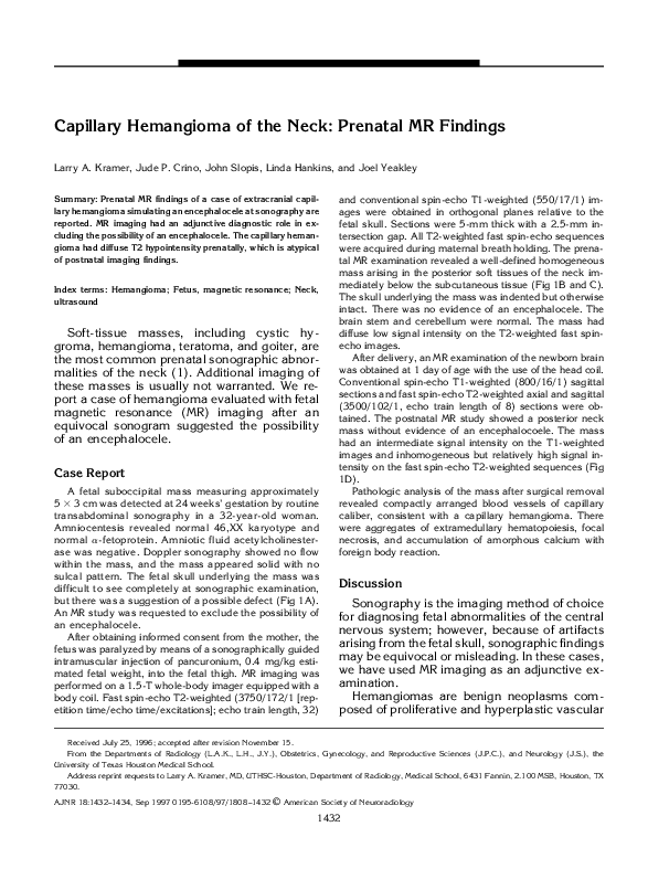 (PDF) Capillary Hemangioma of the Neck: Prenatal MR Findings | John ...