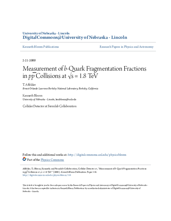 (PDF) Measurement of b quark fragmentation fractions in the production ...