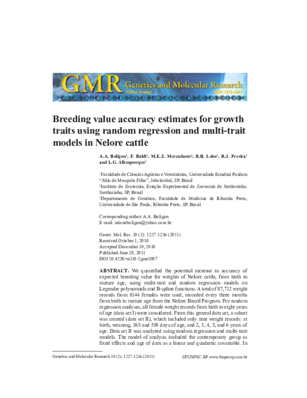 Pdf Breeding Value Accuracy Estimates For Growth Traits Using Random