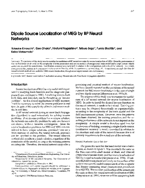 (PDF) Dipole source localization of MEG by BP neural networks