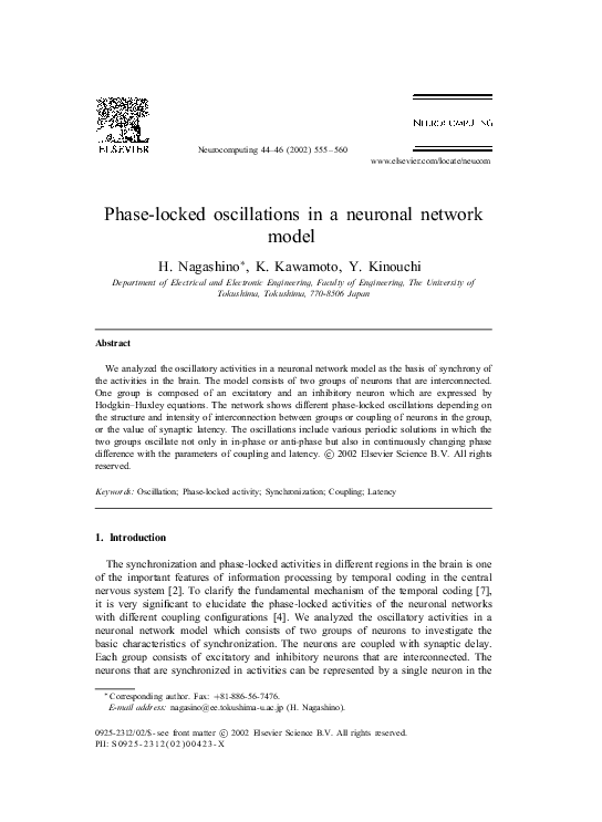 (PDF) Phase-locked oscillations in a neuronal network model