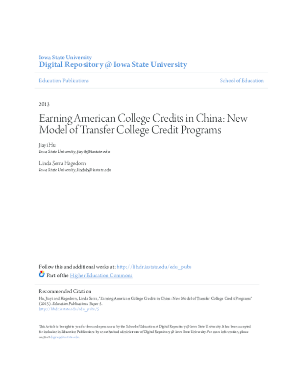 (PDF) Earning American College Credits in China: New Model of Transfer ...