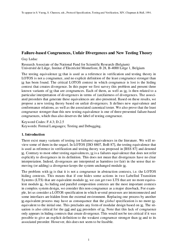 (PDF) Failure-based Congruences, Unfair Divergences and New Testing Theory