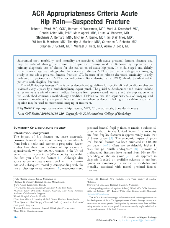 (PDF) ACR Appropriateness Criteria Acute Hip Pain—Suspected Fracture