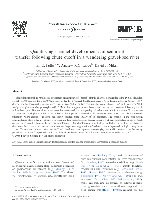 (PDF) Quantifying channel development and sediment transfer following ...