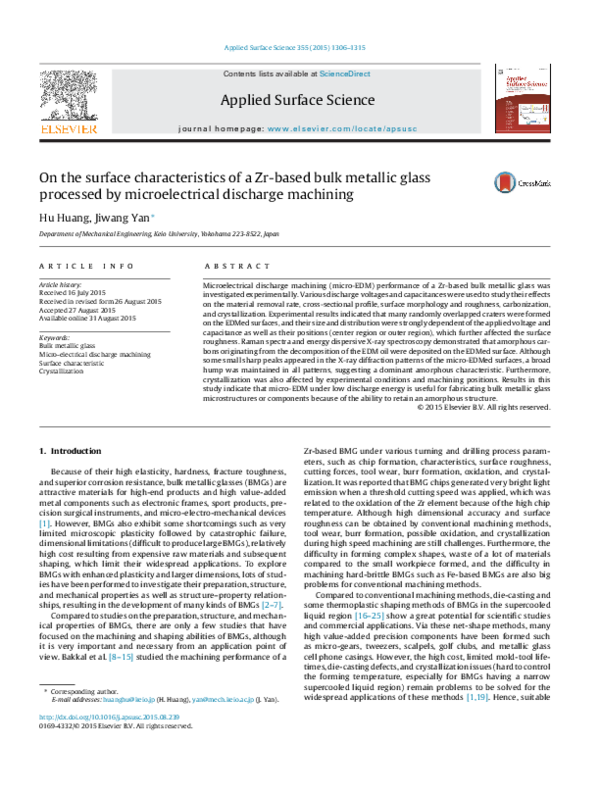 (PDF) On the surface characteristics of a Zr-based bulk metallic glass processed by ...