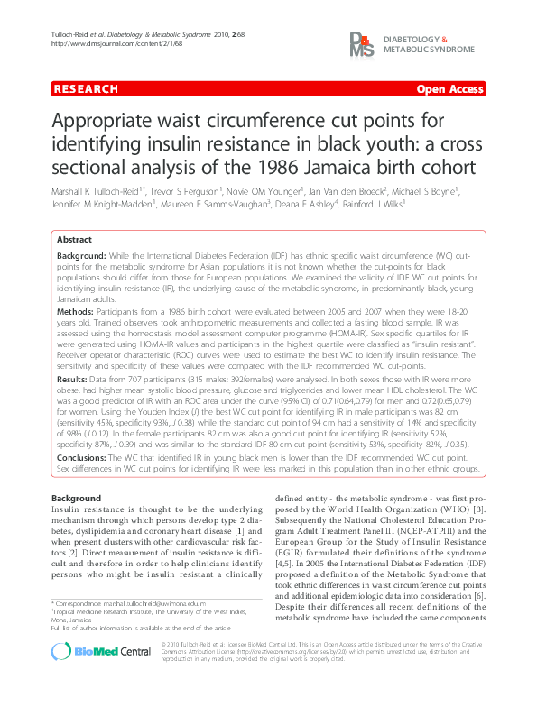 (PDF) Appropriate waist circumference cut points for identifying insulin resistance in black ...