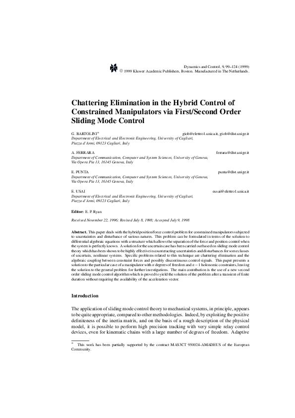 (PDF) Chattering Elimination in the Hybrid Control of Constrained Manipulators via First/Second ...