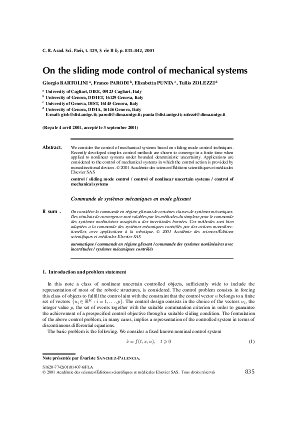 (PDF) On the sliding mode control of mechanical systems
