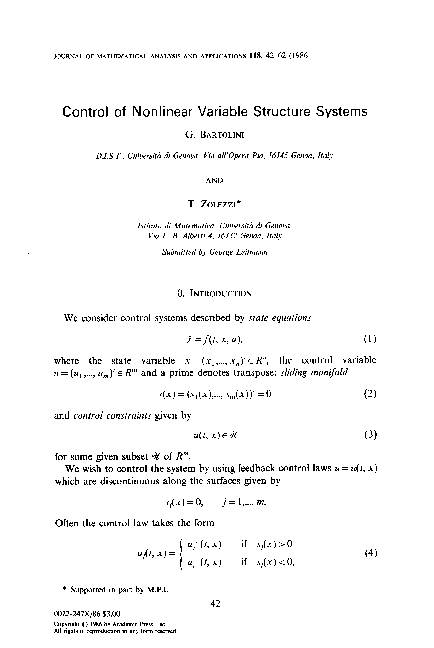 Pdf Control Of Nonlinear Variable Structure Systems