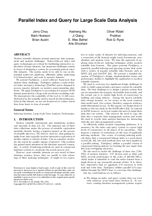 (PDF) Parallel index and query for large scale data analysis | Arie ...