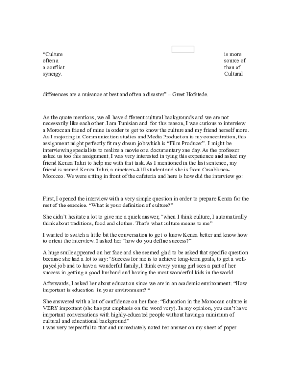 (DOC) Cultural Interview Report