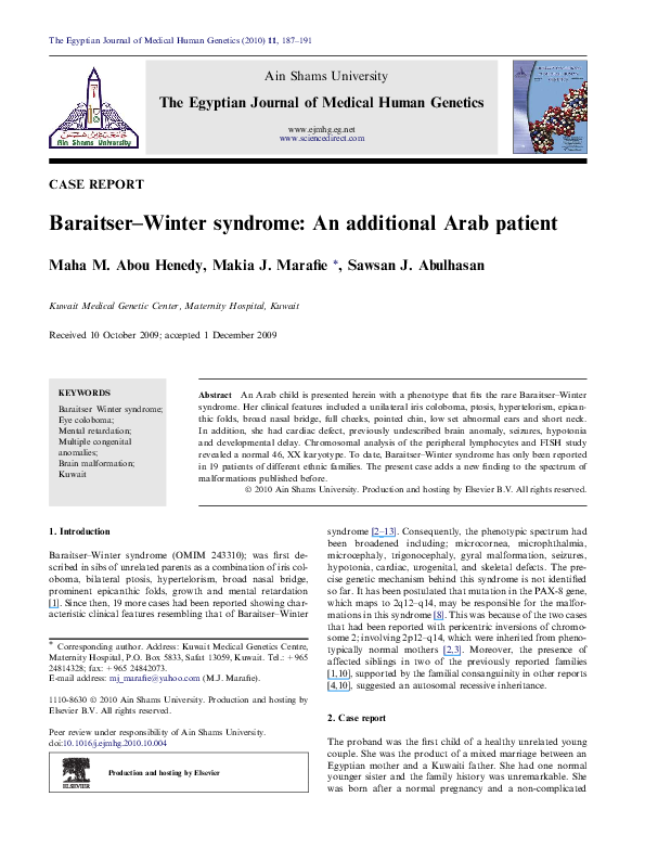 (PDF) Baraitser–Winter syndrome: An additional Arab patient