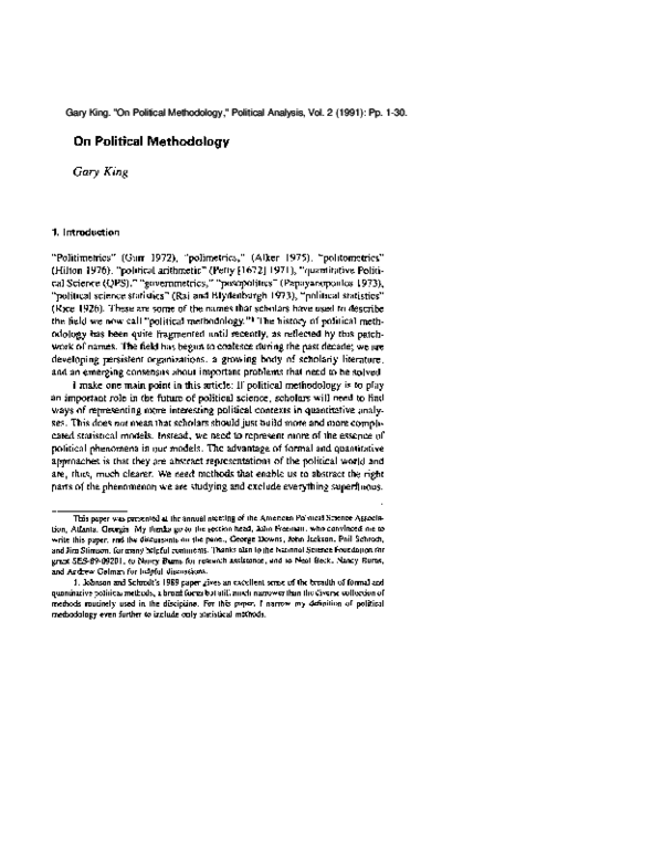 (PDF) On Political Methodology Gary King