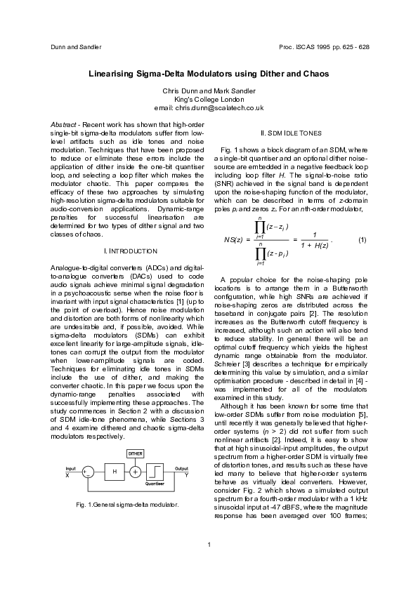 (PDF) Linearising sigma-delta modulators using dither and chaos