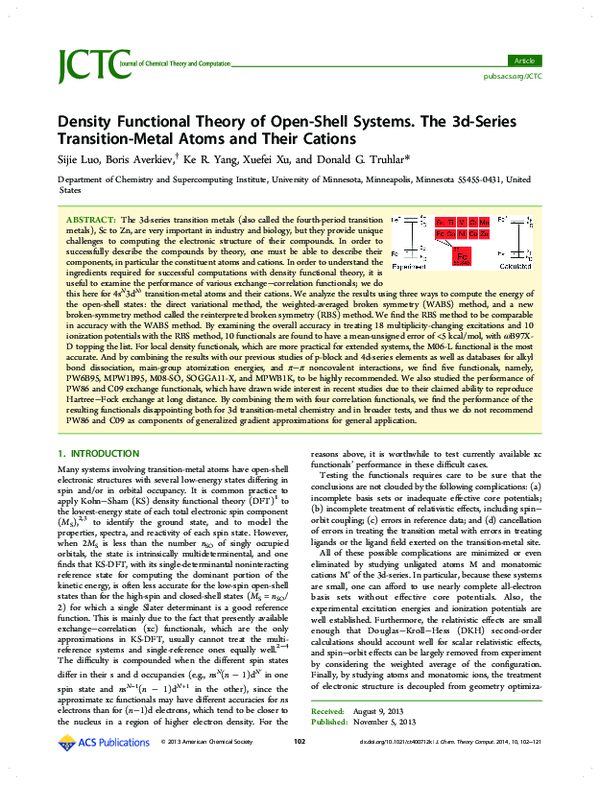 Pdf Density Functional Theory Of Open Shell Systems The 3d Series