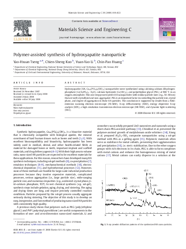 (PDF) Polymer-assisted synthesis of hydroxyapatite nanoparticle