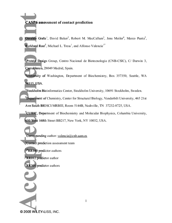 (PDF) CASP6 assessment of contact prediction