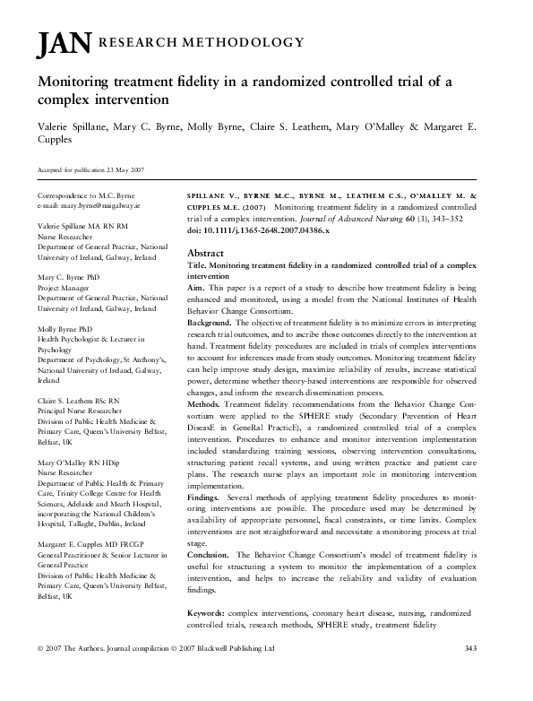 (PDF) Monitoring treatment fidelity in a randomized controlled trial of a complex intervention