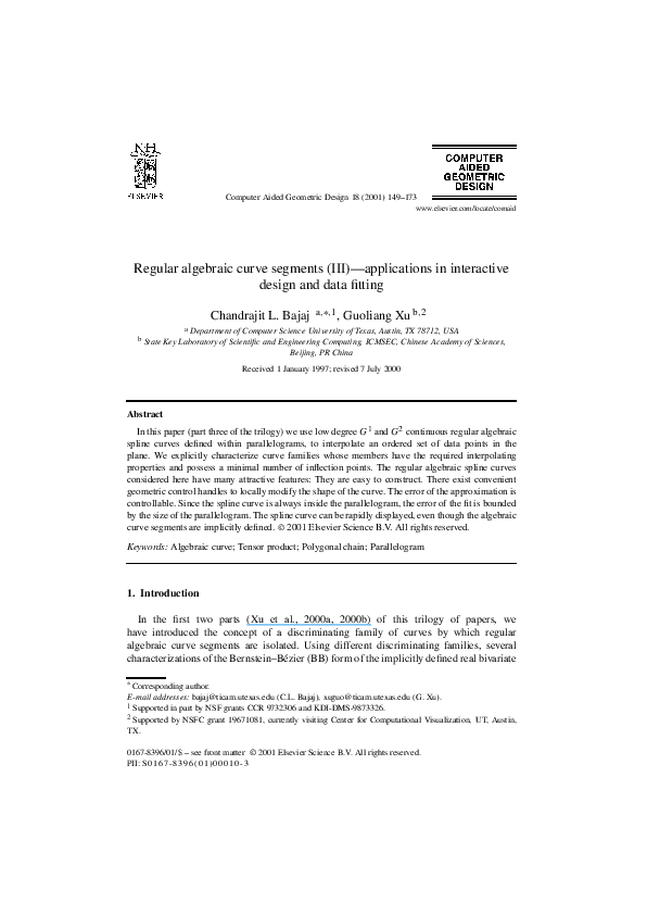 Pdf Regular Algebraic Curve Segments Iii—applications In Interactive Design And Data Fitting