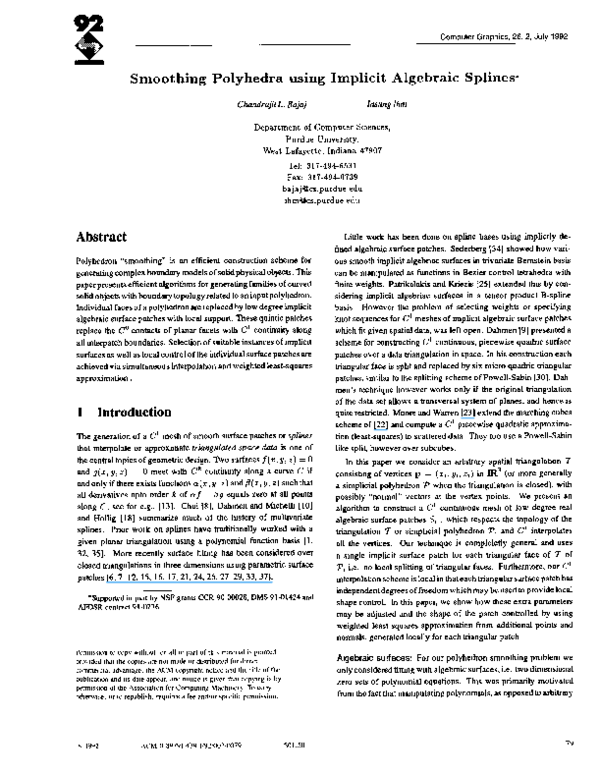 (PDF) Smoothing polyhedra using implicit algebraic splines