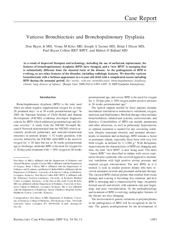 (PDF) Varicose Bronchiectasis and Bronchopulmonary Dysplasia