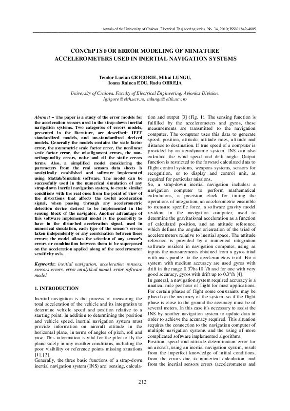 Pdf Concepts For Error Modeling Of Miniature Accelerometers Used In Inertial Navigation Systems