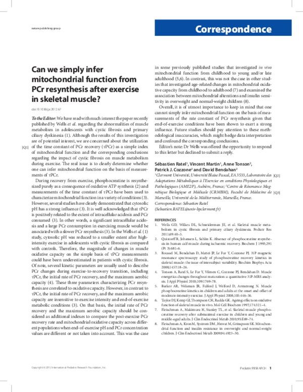 (PDF) Can we simply infer mitochondrial function from PCr resynthesis ...
