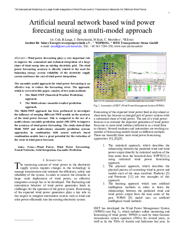 Pdf Artificial Neural Network Based Wind Power Forecasting Using A
