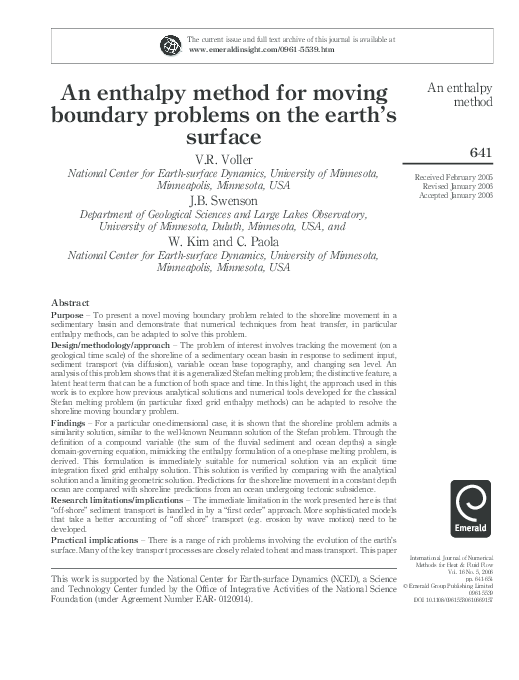 (PDF) An enthalpy method for moving boundary problems on the earth's surface