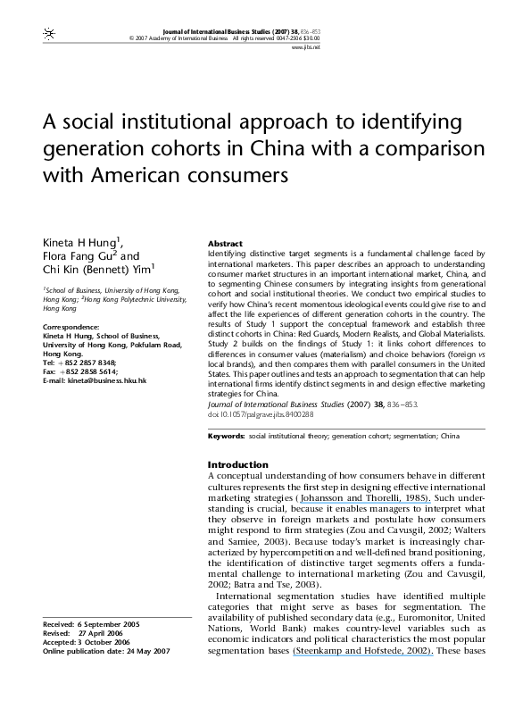 (PDF) A social institutional approach to identifying generation cohorts ...