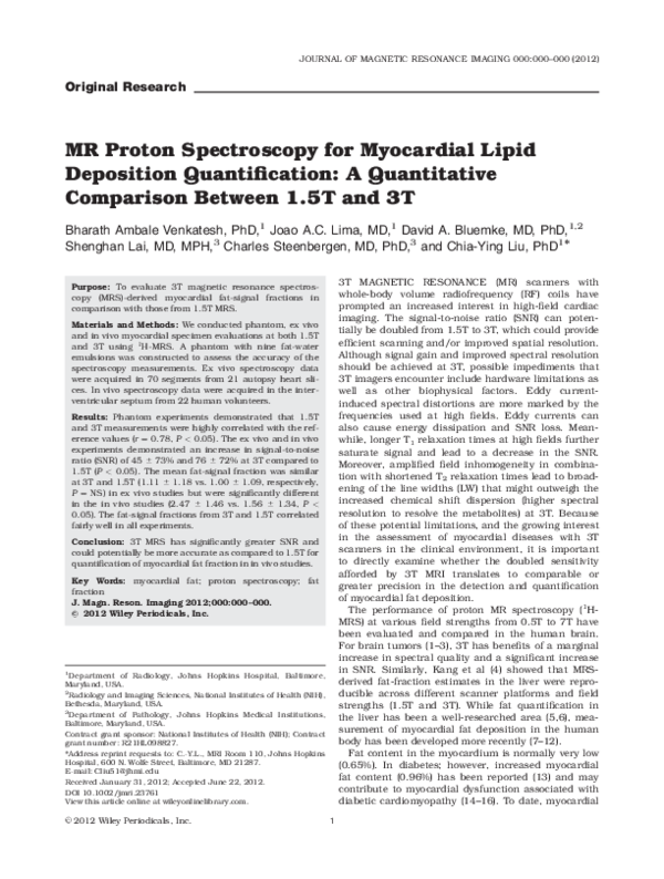 (PDF) MR proton spectroscopy for myocardial lipid deposition ... (PDF) MR proton spectroscopy for myocardial lipid deposition ...