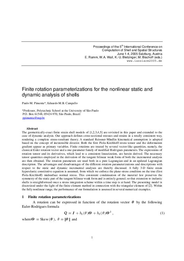 Pdf Generalized Rotation Parameters For The Nonlinear Analysis Of Rod