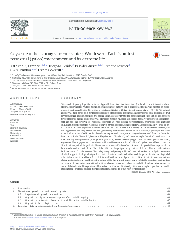 (PDF) Geyserite in hot-spring siliceous sinter: Window on Earth's ...