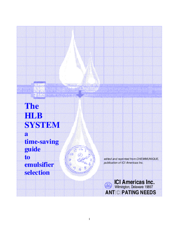 (PDF) The HLB SYSTEM a time-saving guide to emulsifier selection ANTICIPATING NEEDS
