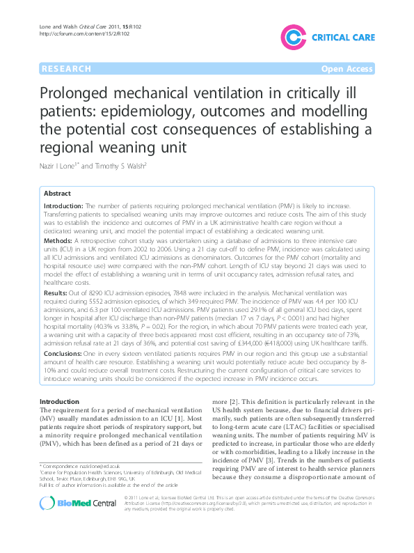 (PDF) Prolonged mechanical ventilation in critically ill patients ...