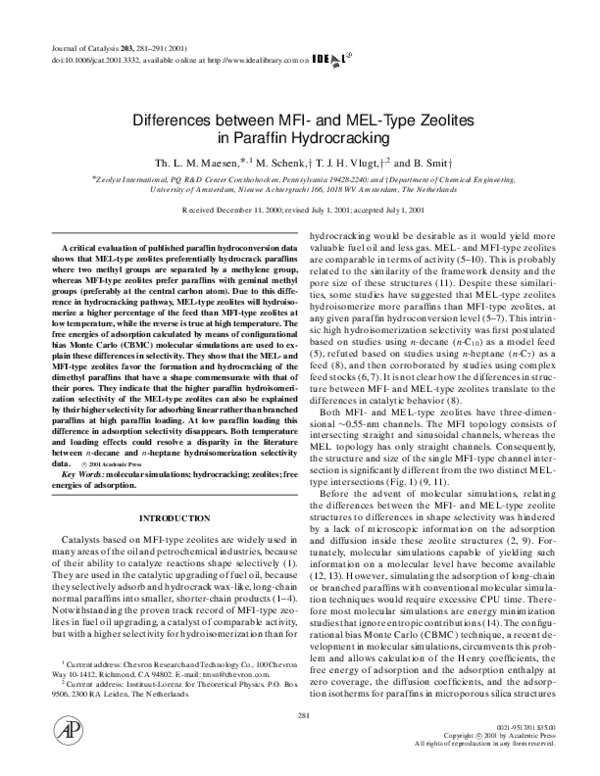 (PDF) Differences between MFI- and MEL-Type Zeolites in Paraffin ...