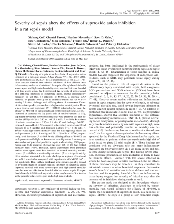 (PDF) Severity of sepsis alters the effects of superoxide anion ...