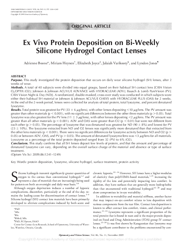 (PDF) Proteomic analysis of protein deposits on worn daily wear ...