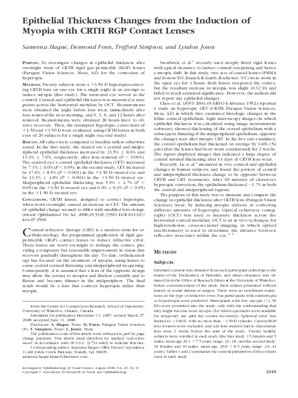 (PDF) Epithelial Thickness Changes from the Induction of Myopia with ...