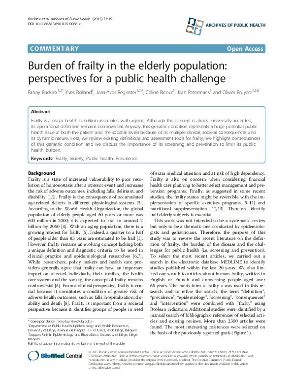 (PDF) Burden of frailty in the elderly population: perspectives for a ...