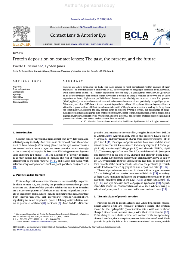 (PDF) Protein deposition on contact lenses: The past, the present, and ...
