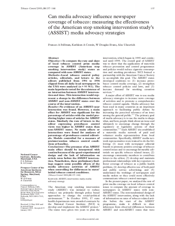 (PDF) Can media advocacy influence newspaper coverage of tobacco ...