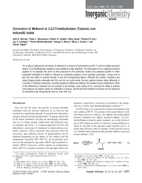 (PDF) Conversion of Methanol to 2,2,3-Trimethylbutane (Triptane) over ...