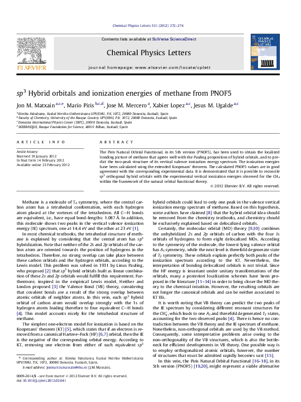 (PDF) sp3 Hybrid orbitals and ionization energies of methane from PNOF5