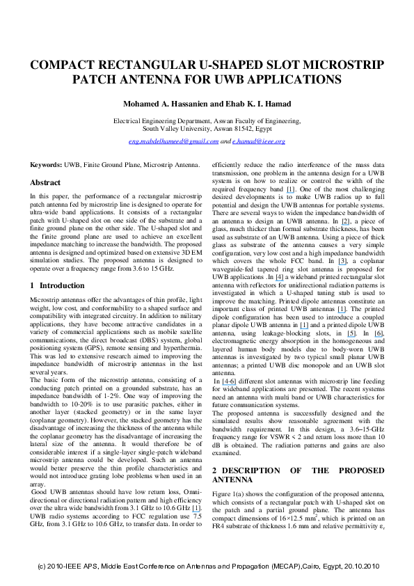 (PDF) Compact rectangular U-shaped slot microstrip patch antenna for ...