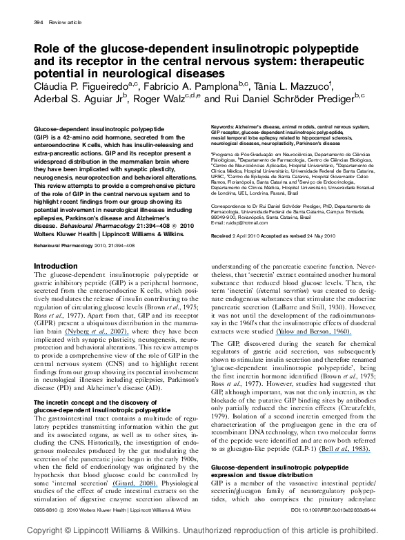 (PDF) Role of the glucose-dependent insulinotropic polypeptide and its ...
