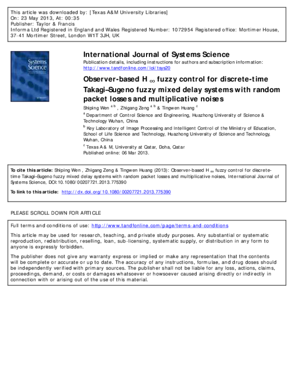 Pdf Observer Based H∞ Fuzzy Control For Discrete Time Takagi Sugeno